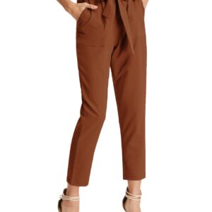 GRACE KARIN Women's Petite Skinny Dress Pants for Office Work Career Pants Lightweight Slim-Fit S Brown