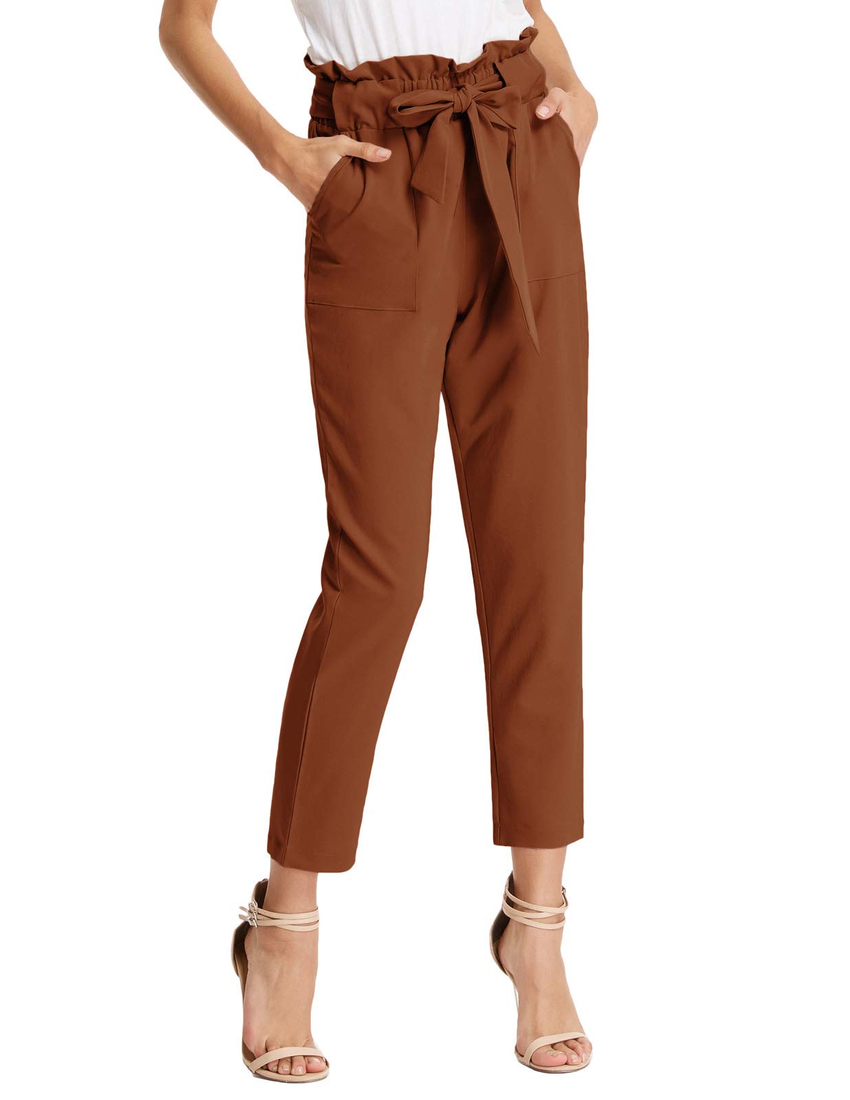 GRACE KARIN Women's Petite Skinny Dress Pants for Office Work Career Pants Lightweight Slim-Fit S Brown