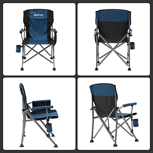 XGEAR Camping Chair Hard Arm High Back Lawn Chair Heavy Duty with Cup Holder, for Camp, Fishing, Hiking, Outdoor, Carry Bag Included (Blue)