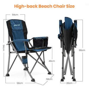 XGEAR Camping Chair Hard Arm High Back Lawn Chair Heavy Duty with Cup Holder, for Camp, Fishing, Hiking, Outdoor, Carry Bag Included (Blue)