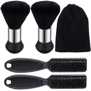 4 pieces hairdressing brush tools, includes 2 pieces barber blade cleaning brush clipper cleaning nylon brush and 2 pieces neck duster brush hair sweep brush for hair styling, black