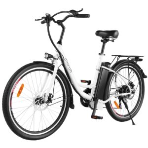 ancheer 26 inch 350w electric bike for adult, 15ah 540wh battery power assisted bicycle up to 50 miles, commute e-bike with low-step frame shimano 7 speed (white)