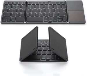 gimibox foldable bluetooth keyboard, pocket size portable mini bt wireless keyboard with touchpad for android, windows, pc, tablet, with rechargeable li-ion battery-dark gray