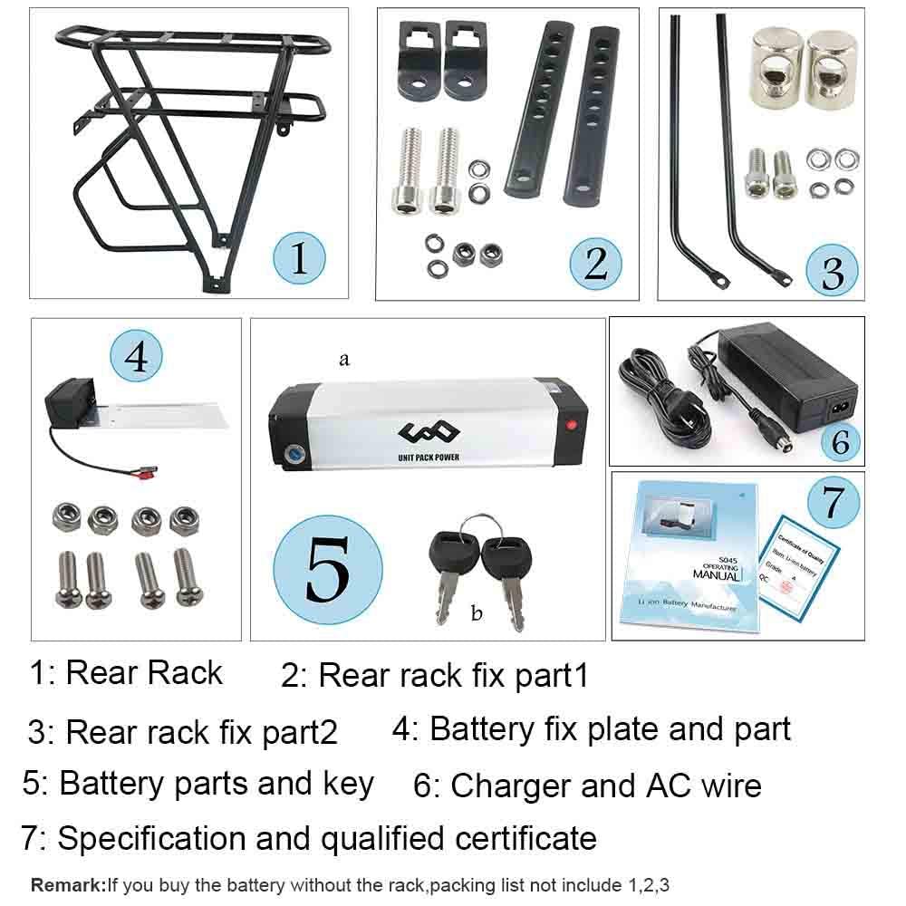 Unit Pack Power 48V 20Ah Rear Rack Ebike Battery - Lithium Battery for 1000W 750W 500W 350W Bafang Mid Drive and Voilamart AW and Other Motor (48V 20Ah 200-1000W)