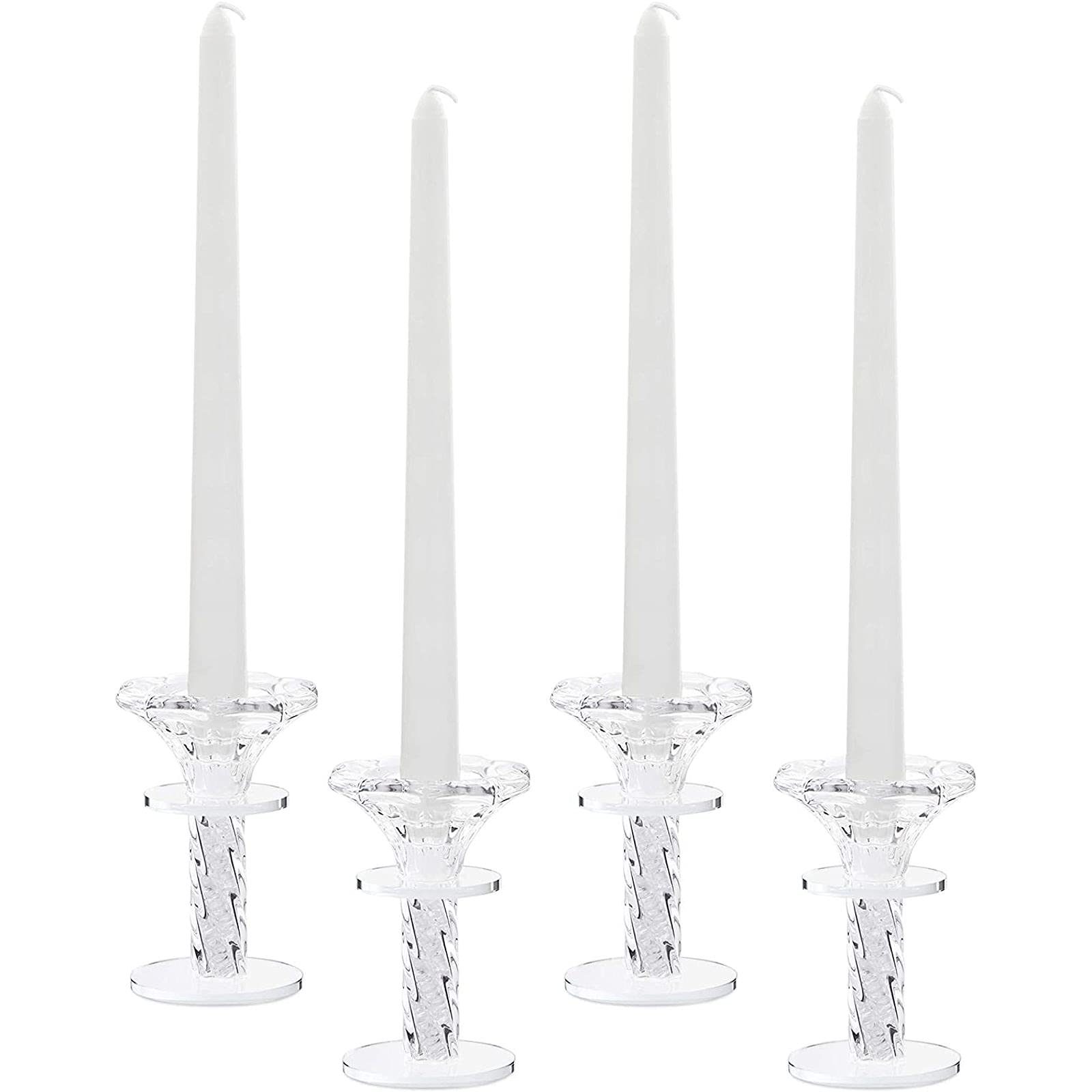 Okuna Outpost Crystal Candlestick Holders, Glass Home Decor (2.8 x 4.2 Inches, 4 Pack)