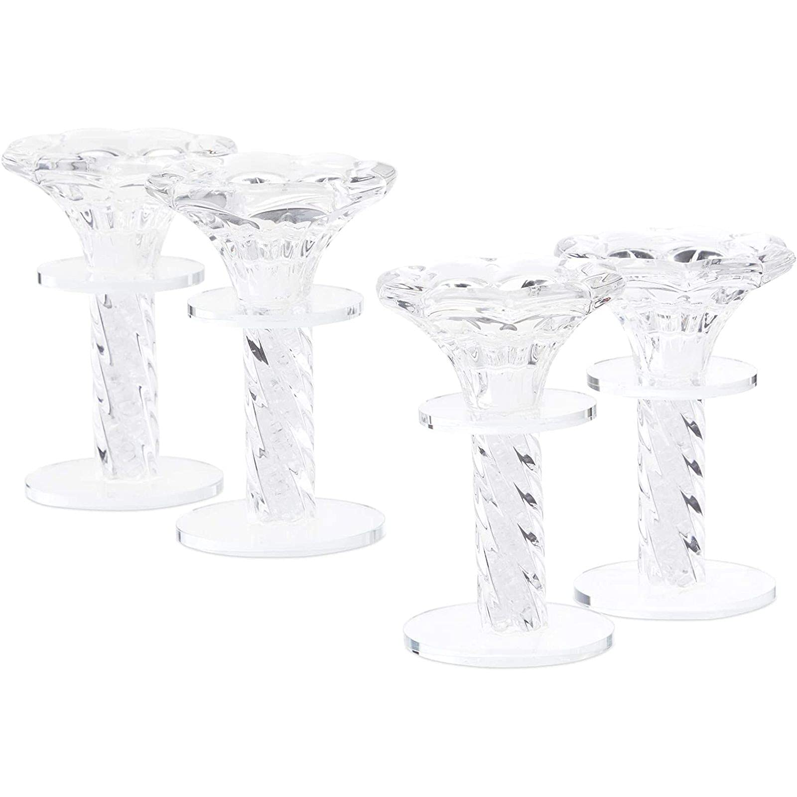 Okuna Outpost Crystal Candlestick Holders, Glass Home Decor (2.8 x 4.2 Inches, 4 Pack)