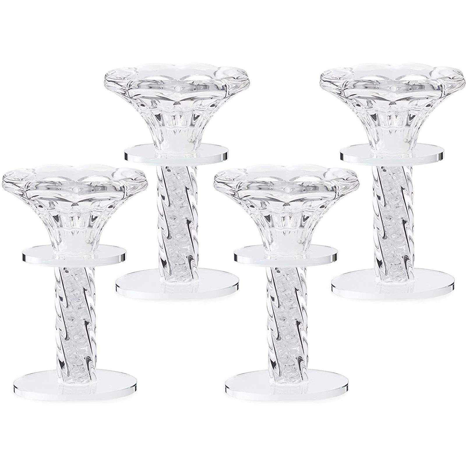 Okuna Outpost Crystal Candlestick Holders, Glass Home Decor (2.8 x 4.2 Inches, 4 Pack)