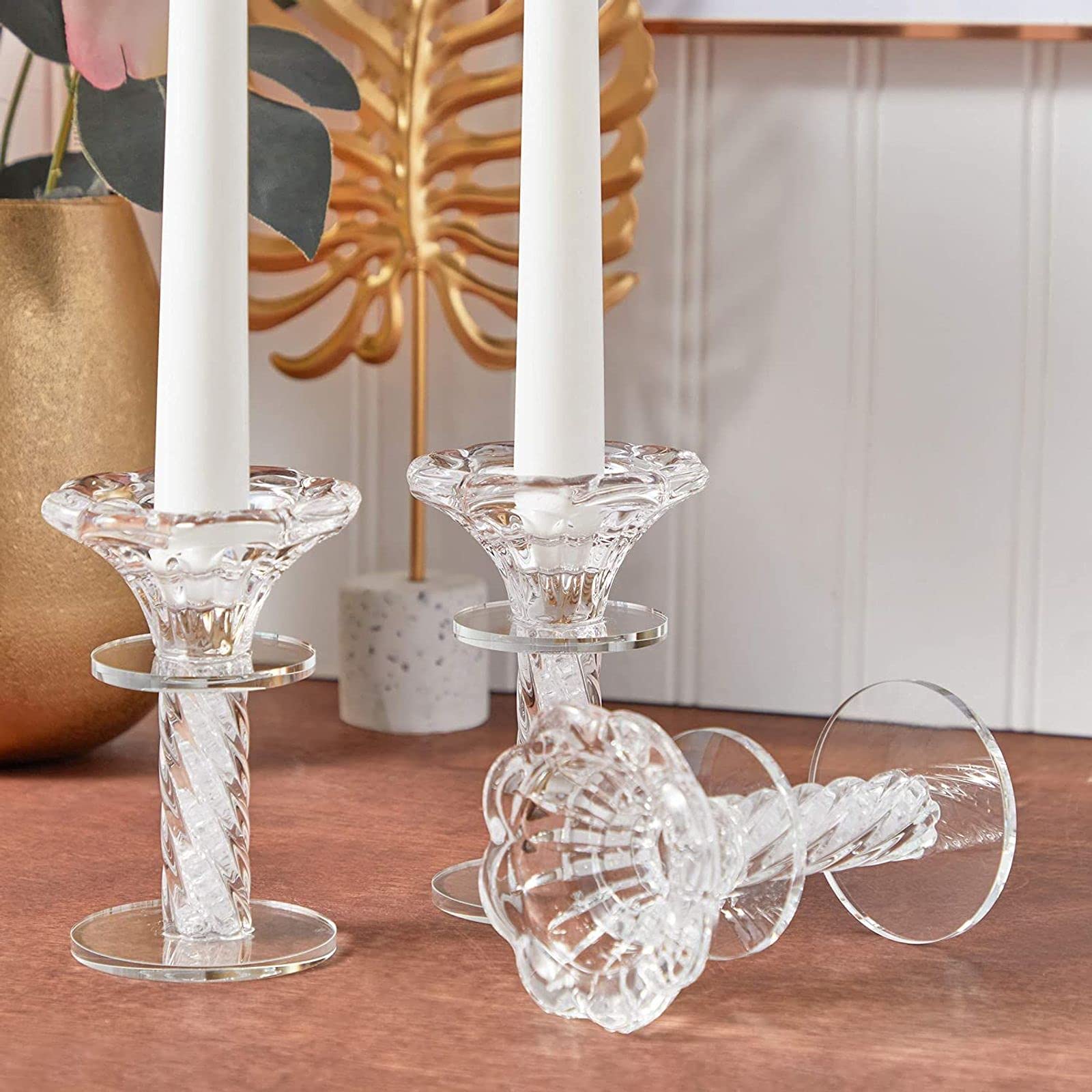 Okuna Outpost Crystal Candlestick Holders, Glass Home Decor (2.8 x 4.2 Inches, 4 Pack)