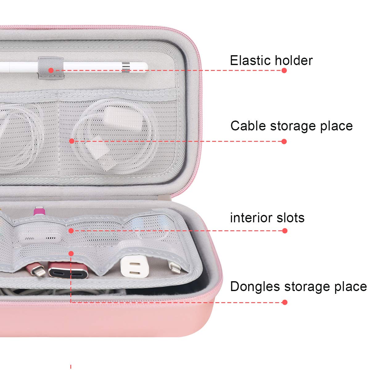 Canboc Hard Travel Electronic Organizer Case for MacBook Power Adapter Charger Cable Apple Magic Mouse Power Bank Apple Pencil USB Flash Disk SD Card Small Portable Accessories Tech Bag, Rose Gold