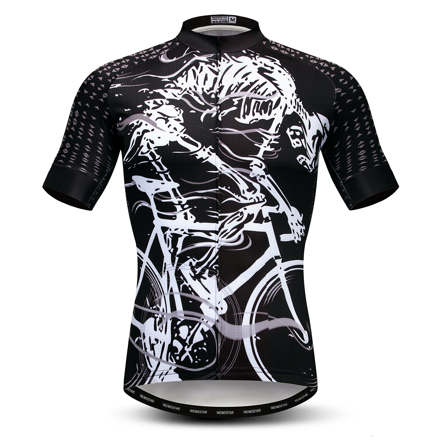 Weimostar Cycling Jersey Men Short Sleeve Cycle Bicycle Clothing MTB Road Bike Shirts Tops Full Zipper Pockets Reflective Skeleton Size L