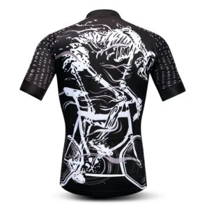 Weimostar Cycling Jersey Men Short Sleeve Cycle Bicycle Clothing MTB Road Bike Shirts Tops Full Zipper Pockets Reflective Skeleton Size L