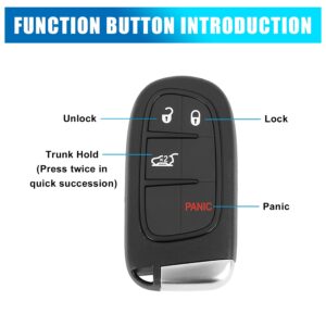 X AUTOHAUX Car Replacement Key Fob Shell Case 68159657AG for Jeep Cherokee 2015-2017 for Ram 1500 2500 3500 2013-2017 4 Key Button Black