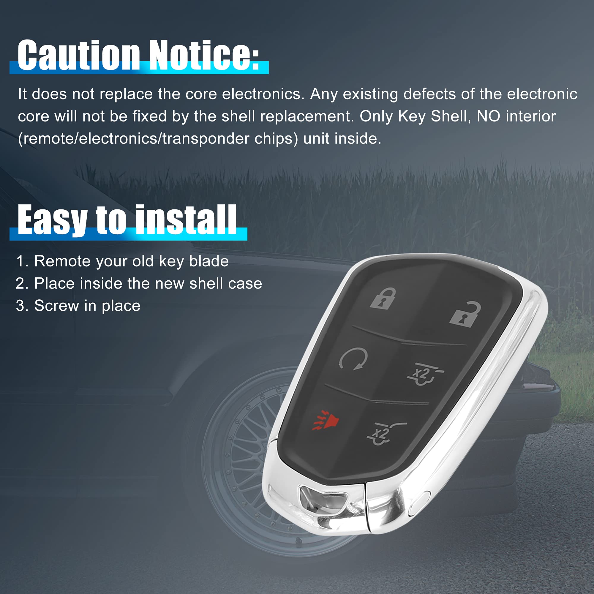 X AUTOHAUX New Car Keyless Remote Key Fob Shell Case Black HYQ2AB for Cadillac Escalade 2015 2016 2017 2018