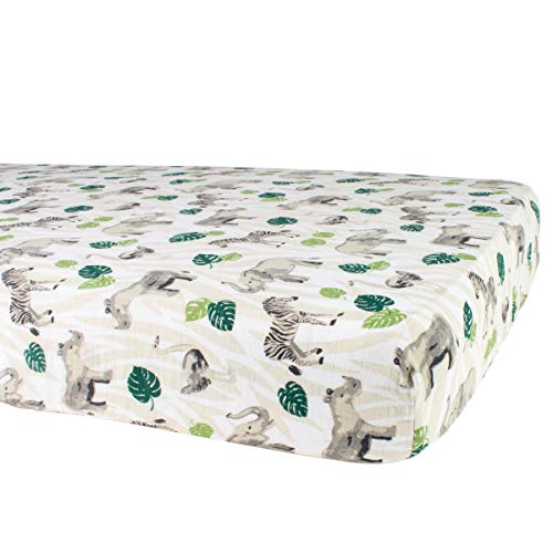 Bebe au Lait Classic Muslin Crib Sheet, 100% Cotton Muslin, Fits Standard Crib Mattress - Jungle