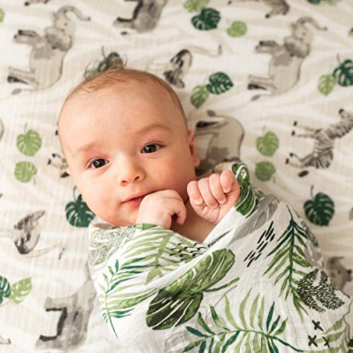 Bebe au Lait Classic Muslin Crib Sheet, 100% Cotton Muslin, Fits Standard Crib Mattress - Jungle