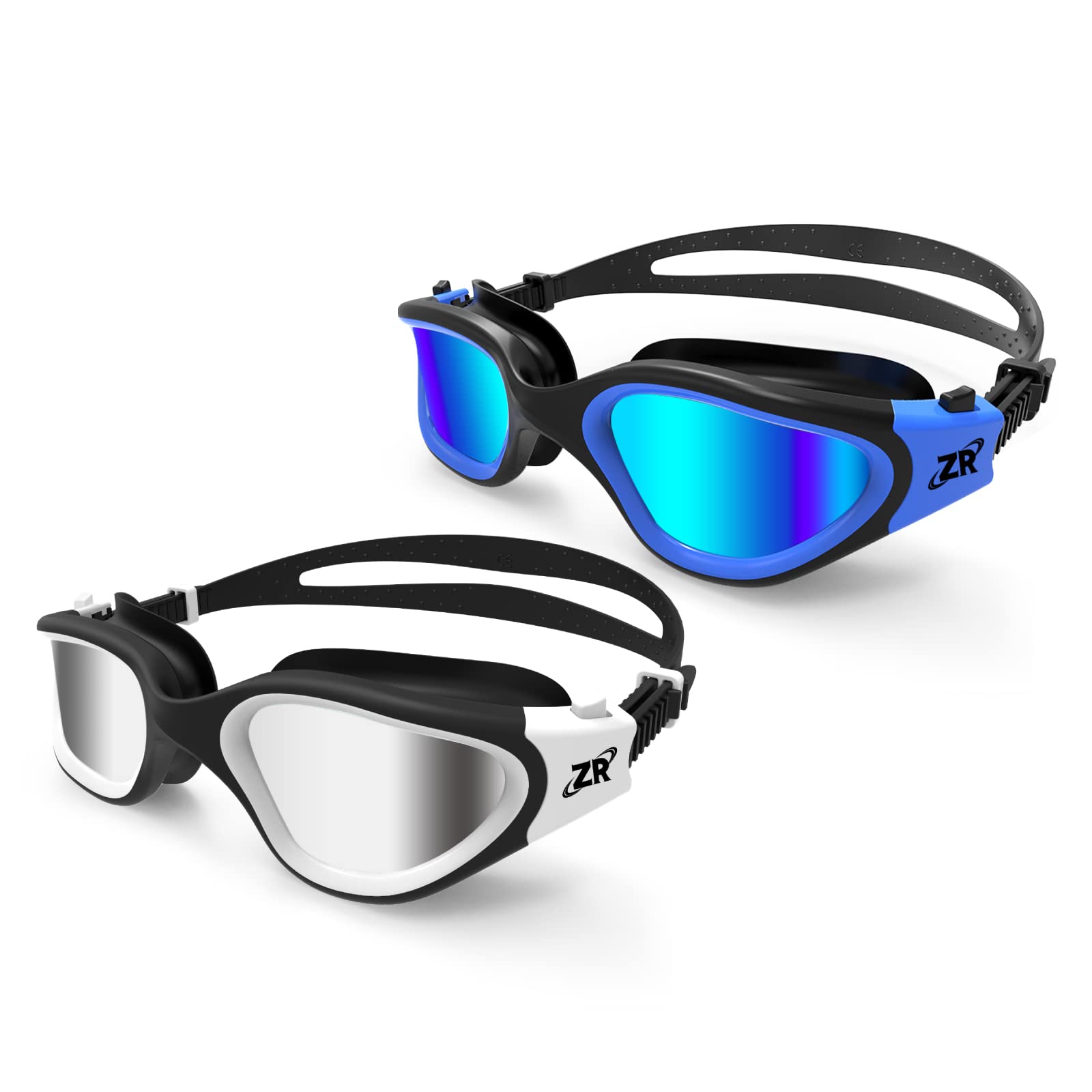 ZIONOR Swimming Goggles, 2 Packs G1 Polarized Swim Goggles UV Protection Watertight Anti-fog Adjustable Strap for Adult Men and Women (BlackBlue+BlackWhite)