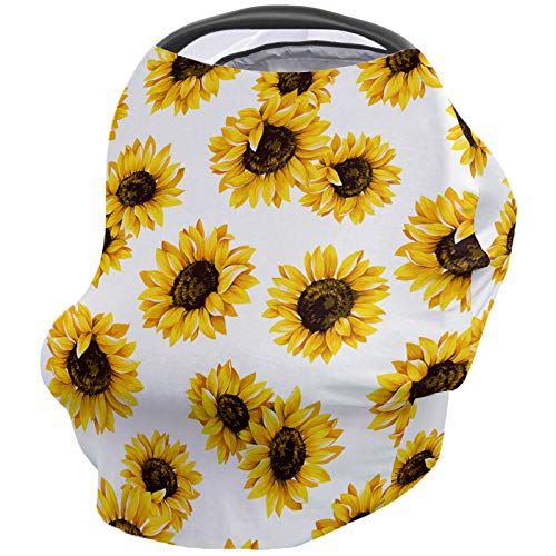 Baby Car Seat Covers Sunflower, Nursing Cover Breastfeeding Scarf/Shawl, Infant Carseat Canopy, Stretchy Soft Breathable Multi-use Cover Ups, Yellow Floral