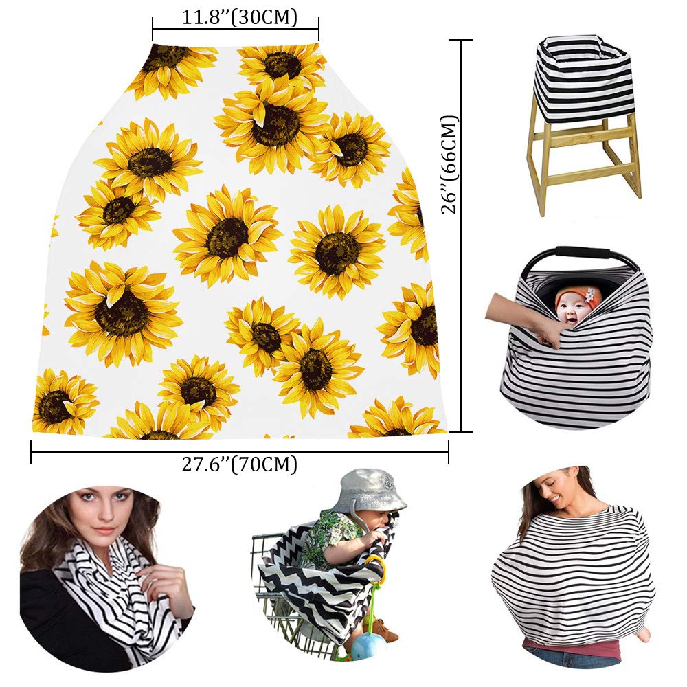 Baby Car Seat Covers Sunflower, Nursing Cover Breastfeeding Scarf/Shawl, Infant Carseat Canopy, Stretchy Soft Breathable Multi-use Cover Ups, Yellow Floral