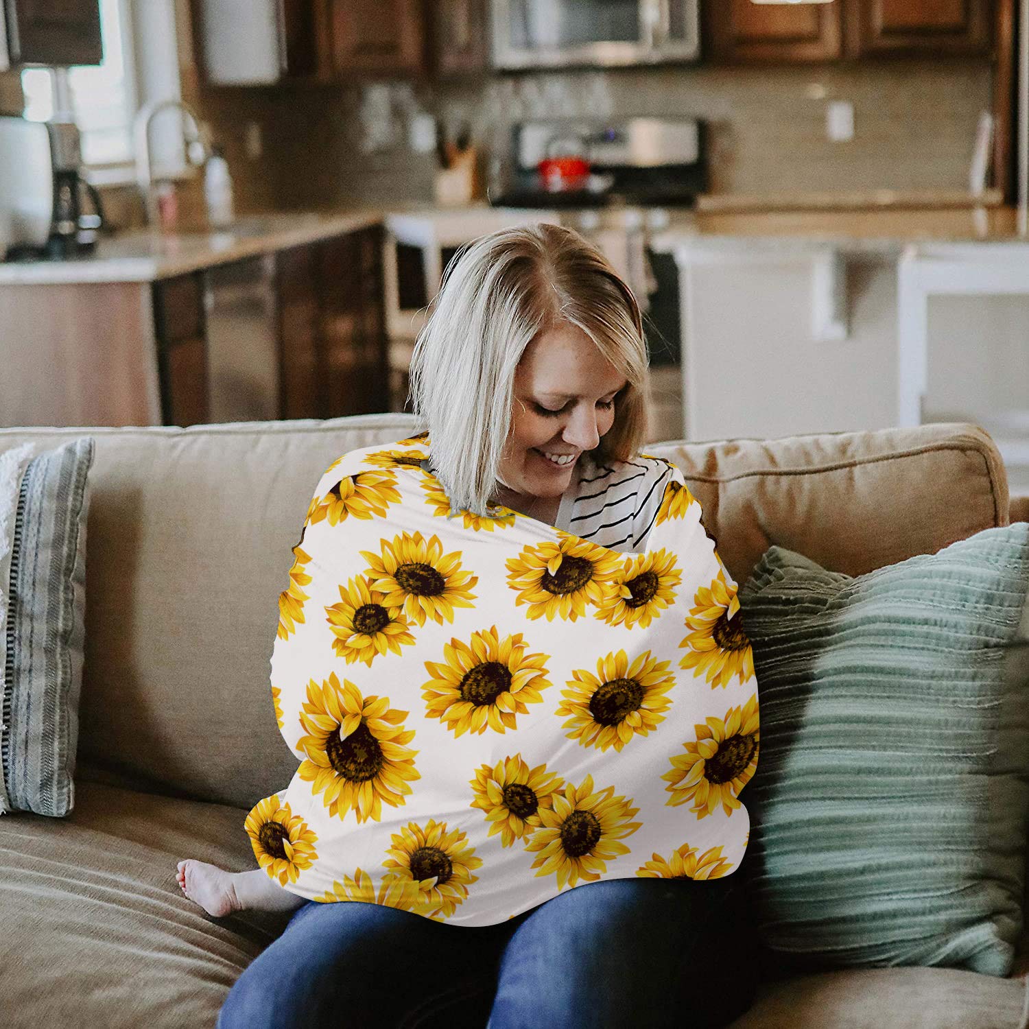 Baby Car Seat Covers Sunflower, Nursing Cover Breastfeeding Scarf/Shawl, Infant Carseat Canopy, Stretchy Soft Breathable Multi-use Cover Ups, Yellow Floral