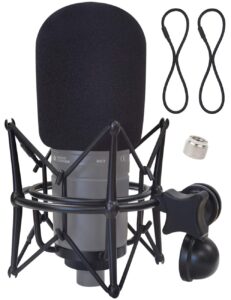 boseen microphone shock mount with foam windscreen compatible with at2020 at2020usb+ at2020usbi, spider shockmount holder with mic cover pop filter and screw adapter eliminates vibration noise