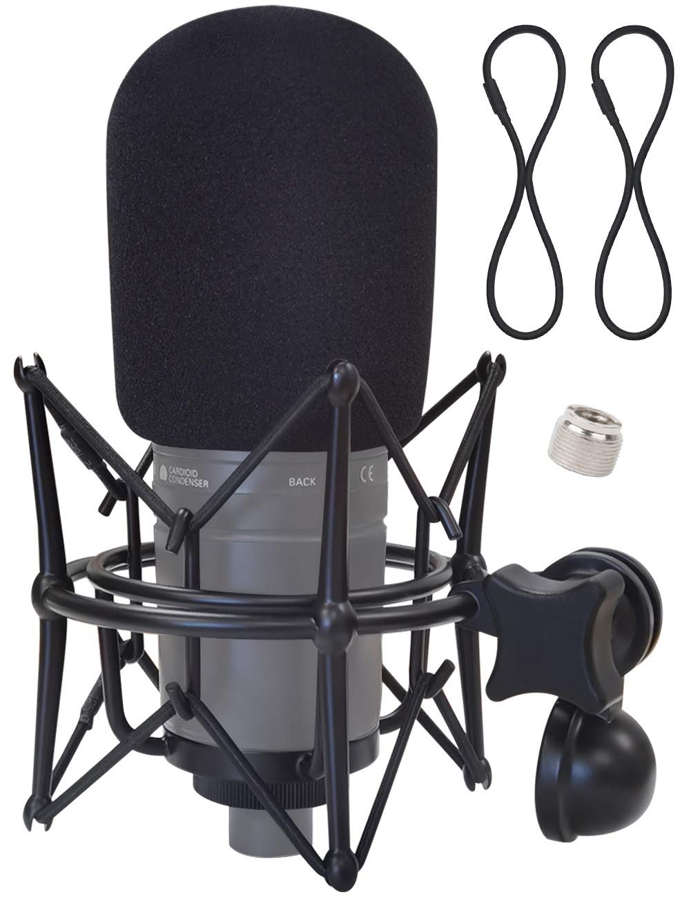 Boseen Microphone Shock Mount with Foam Windscreen Compatible with AT2020 AT2020USB+ AT2020USBi, Spider Shockmount Holder with Mic Cover Pop Filter and Screw Adapter Eliminates Vibration Noise