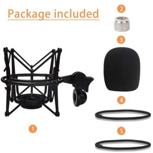 Boseen Microphone Shock Mount with Foam Windscreen Compatible with AT2020 AT2020USB+ AT2020USBi, Spider Shockmount Holder with Mic Cover Pop Filter and Screw Adapter Eliminates Vibration Noise