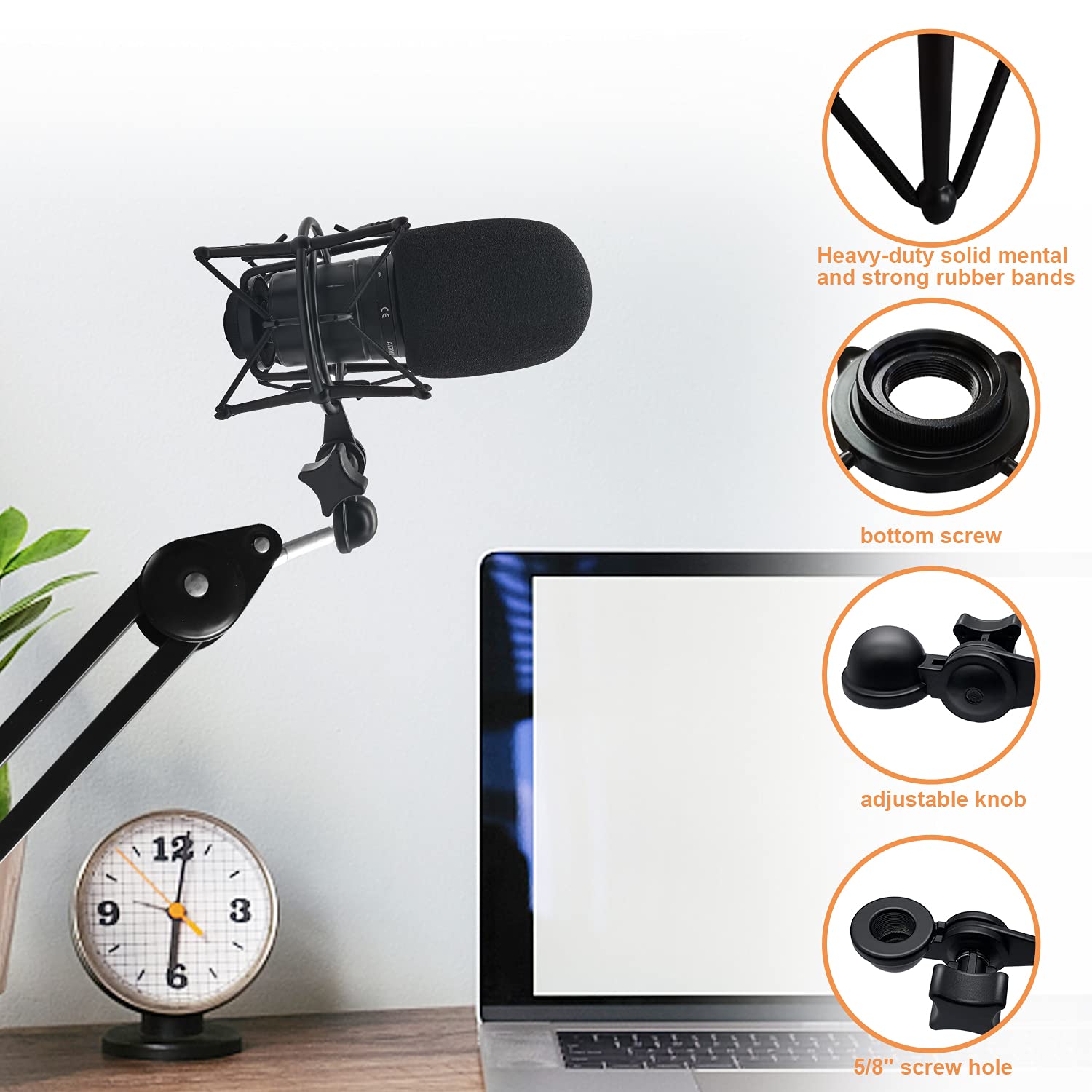 Boseen Microphone Shock Mount with Foam Windscreen Compatible with AT2020 AT2020USB+ AT2020USBi, Spider Shockmount Holder with Mic Cover Pop Filter and Screw Adapter Eliminates Vibration Noise