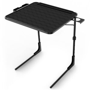 table-mate xl pro tv tray table - folding table with cup holder and tablet slot- couch desk for working from home, large tv trays for eating, portable and adjustable tv table, black