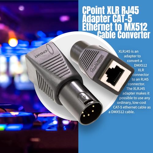 SIRS-E 2-Pack - CPoint XLR RJ45 Adapter CAT-5 Ethernet to DMX512 Cable Converter, Male 3-Pin, XLRJ45-3M