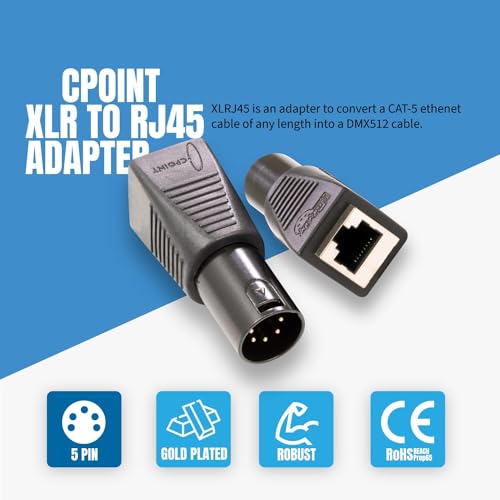 SIRS-E 2-Pack - CPoint XLR RJ45 Adapter CAT-5 Ethernet to DMX512 Cable Converter, Male 3-Pin, XLRJ45-3M