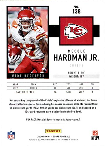 2020 Score #138 Mecole Hardman Jr. Kansas City Chiefs Football Card