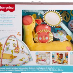 Fisher-Price Go Wild Gym & Giraffe Wedge, infant activity gym with large playmat, musical -toy and tummy time support wedge for babies [Amazon Exclusive]