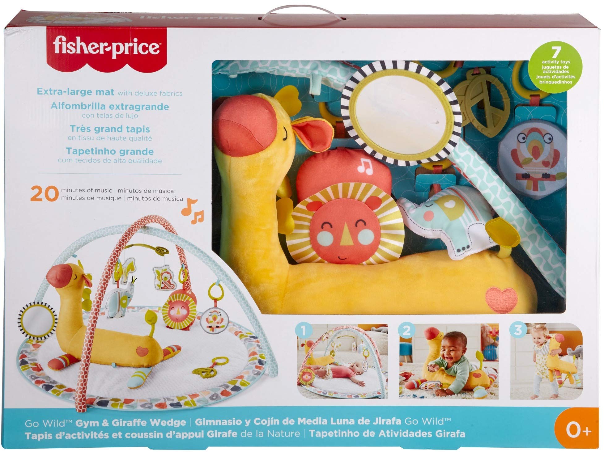 Fisher-Price Go Wild Gym & Giraffe Wedge, infant activity gym with large playmat, musical -toy and tummy time support wedge for babies [Amazon Exclusive]