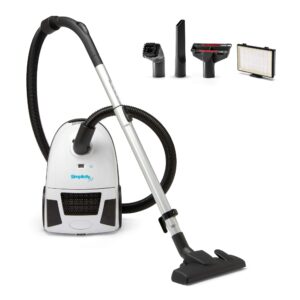 simplicity vacuums jill canister vacuum cleaner, hardwood floor vacuum with dual-certified hepa vacuum filter and bag, small and compact stair vacuum, jill.12