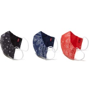 levi's re-usable bandana print reversible face mask (pack of 3), small, dress blues/caviar/poppy red