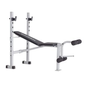 weider platinum standard weight bench with fixed uprights and integrated leg developer