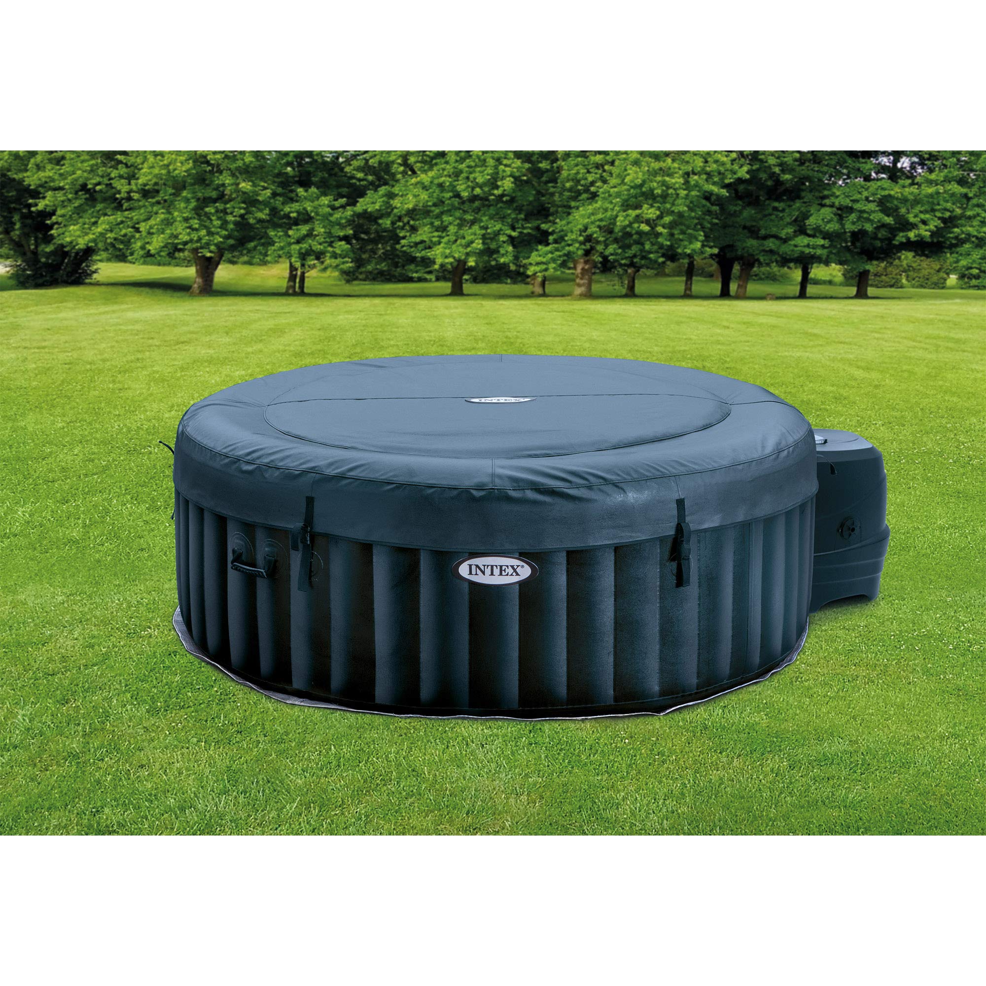 Intex PureSpa Plus 4 Person Portable Inflatable Hot Tub Bubble Jet Spa Kit, Navy