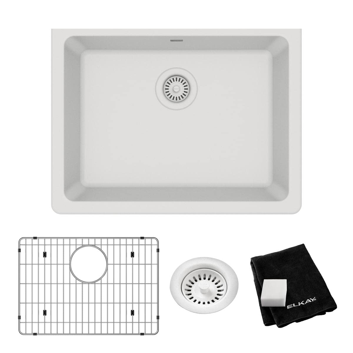 Elkay Quartz Classic ELGU2522WH0C 24-5/8" x 18-1/2" x 9-1/2", Single Bowl Undermount Sink Kit, White