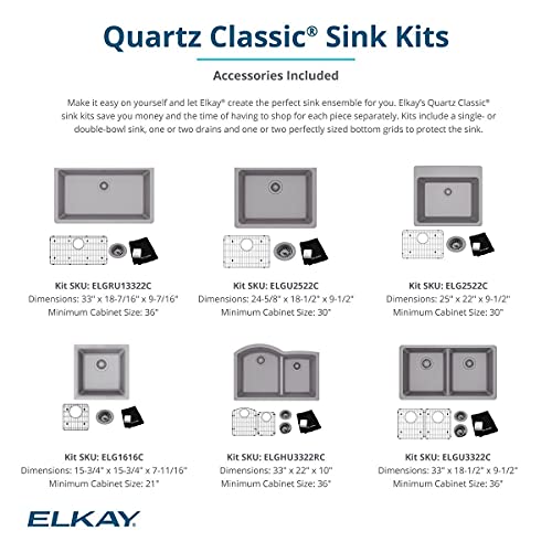 Elkay Quartz Classic ELGU2522WH0C 24-5/8" x 18-1/2" x 9-1/2", Single Bowl Undermount Sink Kit, White