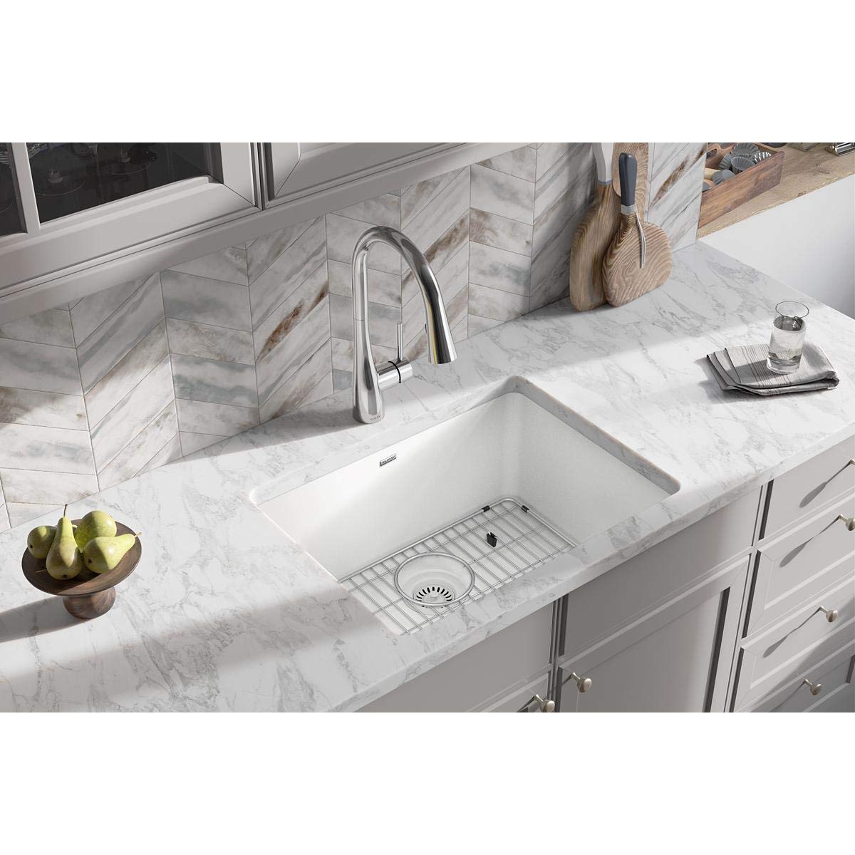 Elkay Quartz Classic ELGU2522WH0C 24-5/8" x 18-1/2" x 9-1/2", Single Bowl Undermount Sink Kit, White