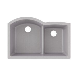 elkay quartz classic elghu3322rgs0c 33" x 22" x 10", offset 60/40 double bowl undermount sink kit with aqua divide, greystone