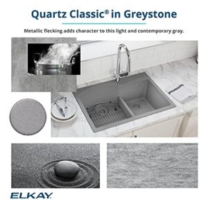 Elkay Quartz Classic ELGHU3322RGS0C 33" x 22" x 10", Offset 60/40 Double Bowl Undermount Sink Kit with Aqua Divide, Greystone