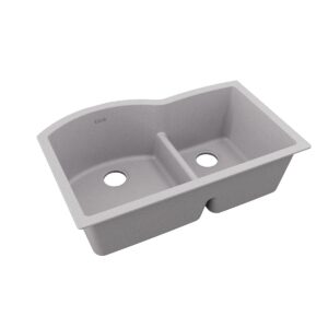 Elkay Quartz Classic ELGHU3322RGS0C 33" x 22" x 10", Offset 60/40 Double Bowl Undermount Sink Kit with Aqua Divide, Greystone