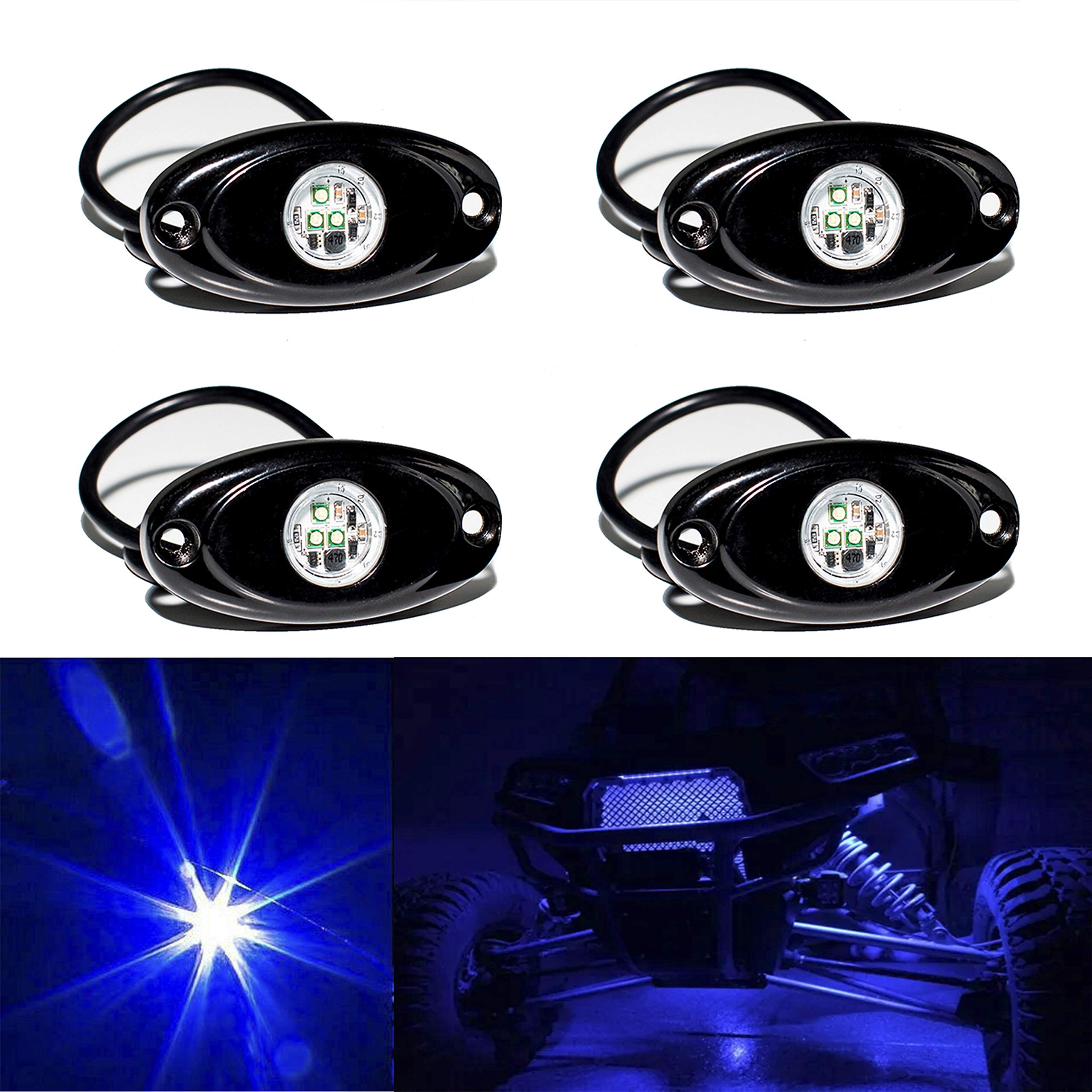 YONEDA LED Rock Lights 4PODS Waterproof LED Neon Underglow Light for Car Truck ATV UTV SUV Offroad Boat Underbody Glow Trail Rig Lamp (Blue)