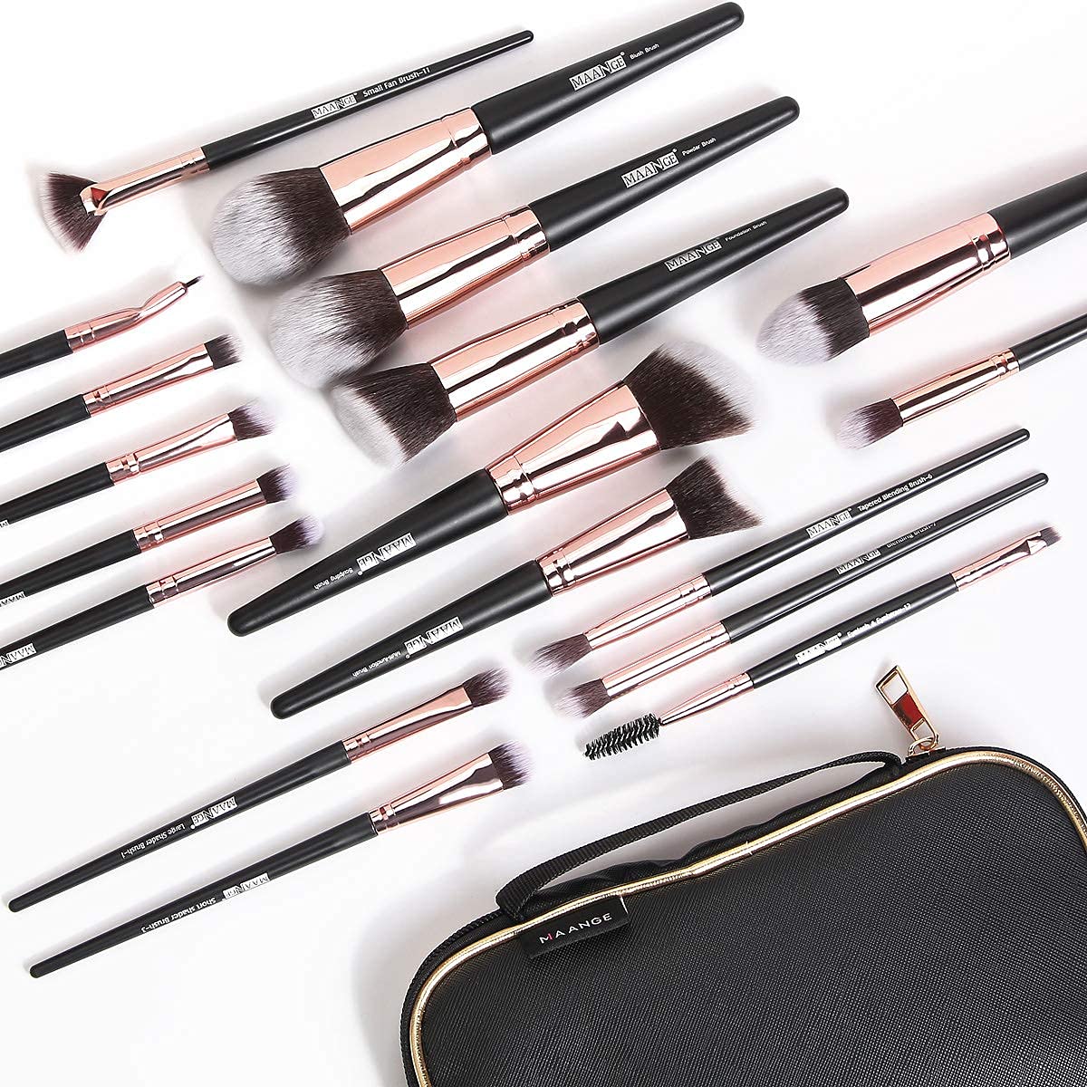 Makeup Brushes, 18 Pcs Professional Premium Synthetic Makeup Brush Set with Case, Foundation Kabuki Eye Travel Make up Brushes sets (Black Gold)