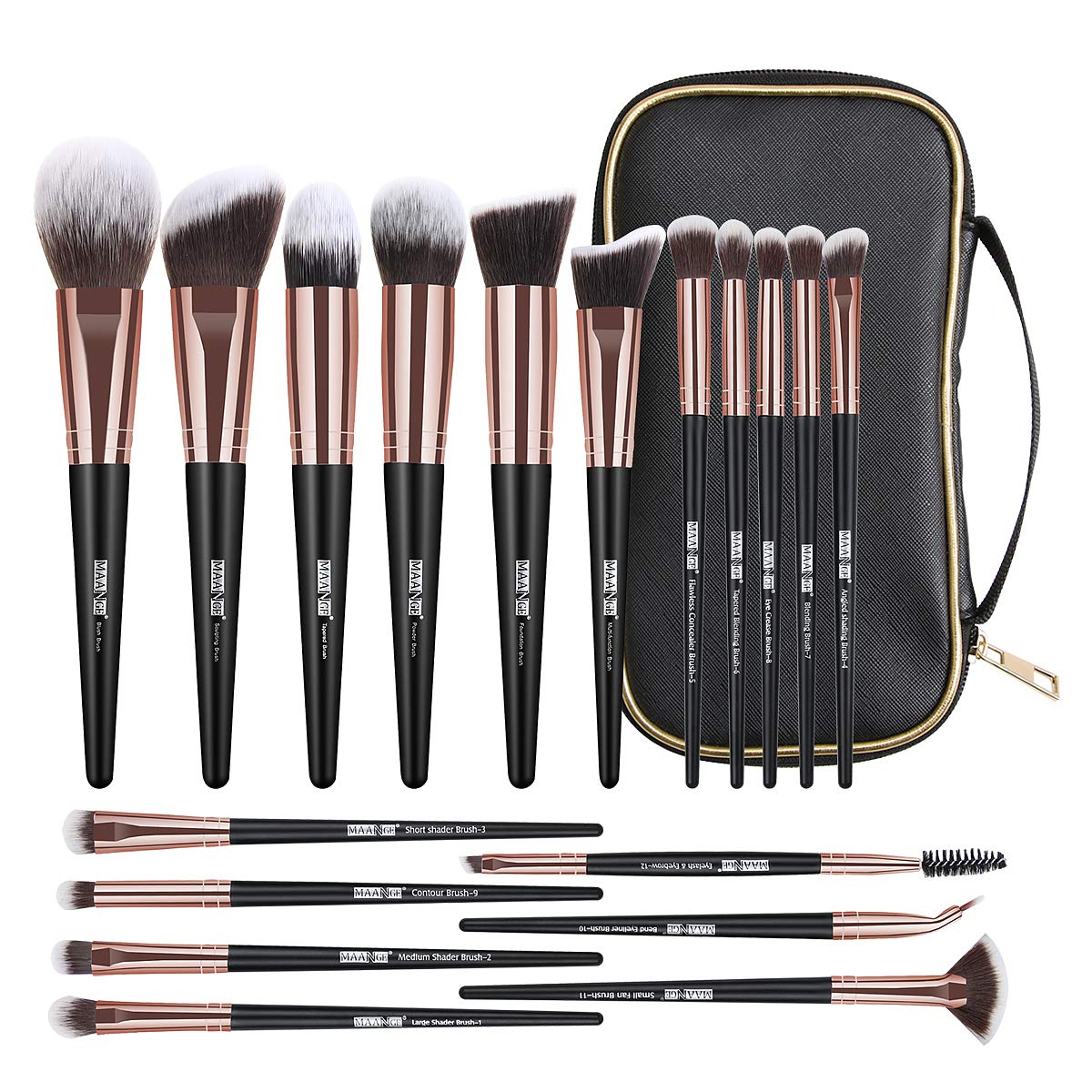 Makeup Brushes, 18 Pcs Professional Premium Synthetic Makeup Brush Set with Case, Foundation Kabuki Eye Travel Make up Brushes sets (Black Gold)