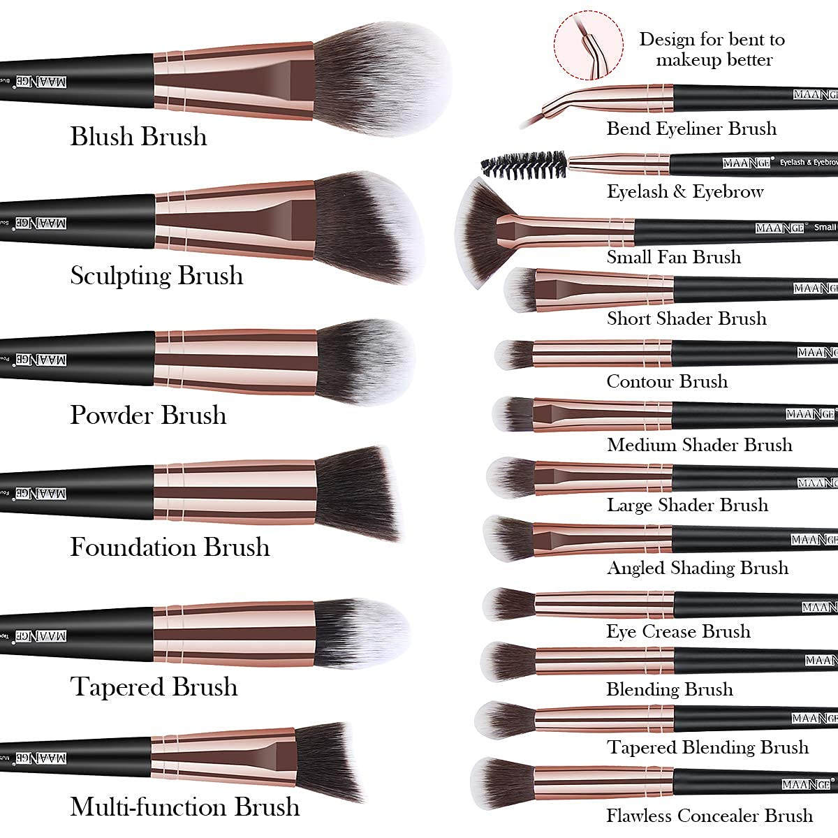 Makeup Brushes, 18 Pcs Professional Premium Synthetic Makeup Brush Set with Case, Foundation Kabuki Eye Travel Make up Brushes sets (Black Gold)