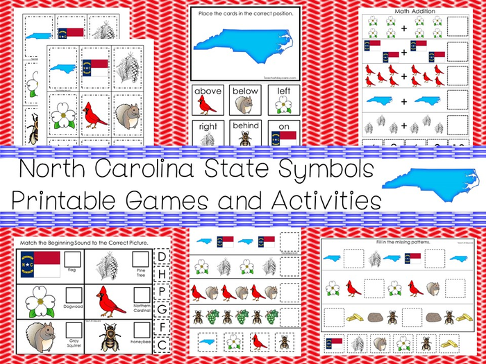 30 Printable North Carolina State Symbols themed Games and Activities