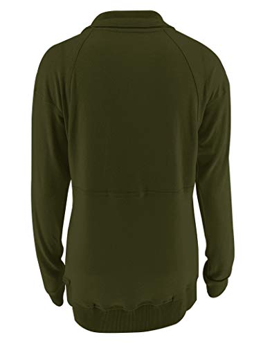 Peacameo Women's Lapel Zipper Sweatshirts Long Sleeve Loose Drawstring Pullover Tops with Pockets Army Green