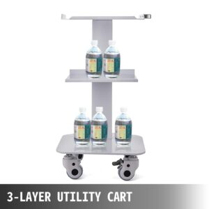 VEVOR 3 Trays Medical Cart 3-Layer Lab Cart 33Lb Load Capacity Heavy Duty Dental Cart Rolling Utility Cart with 4 PE Wheels for Lab, Hospital, Dental Office, Salon and More